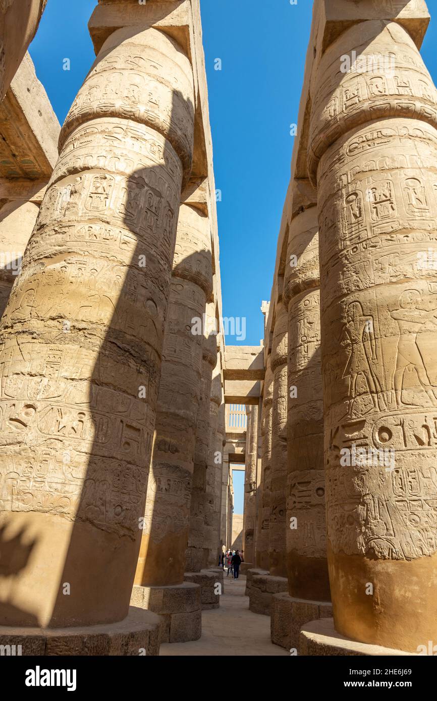 The hall with the pillars in the Karnak temple complex in Luxor, Egypt ...