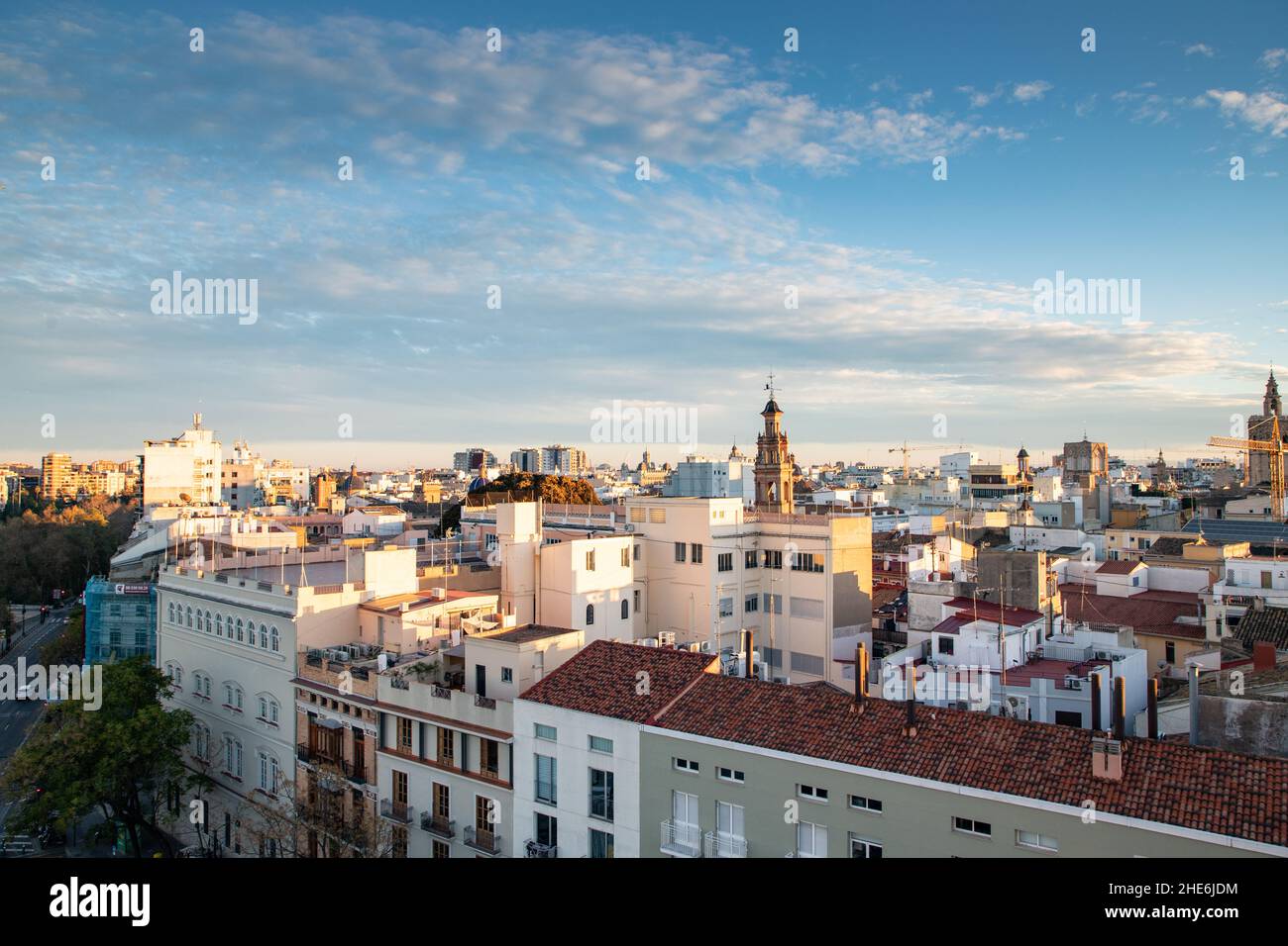VALENCIA , SPAIN - DECEMBER 6, 2021: aerial cityscape view from ...
