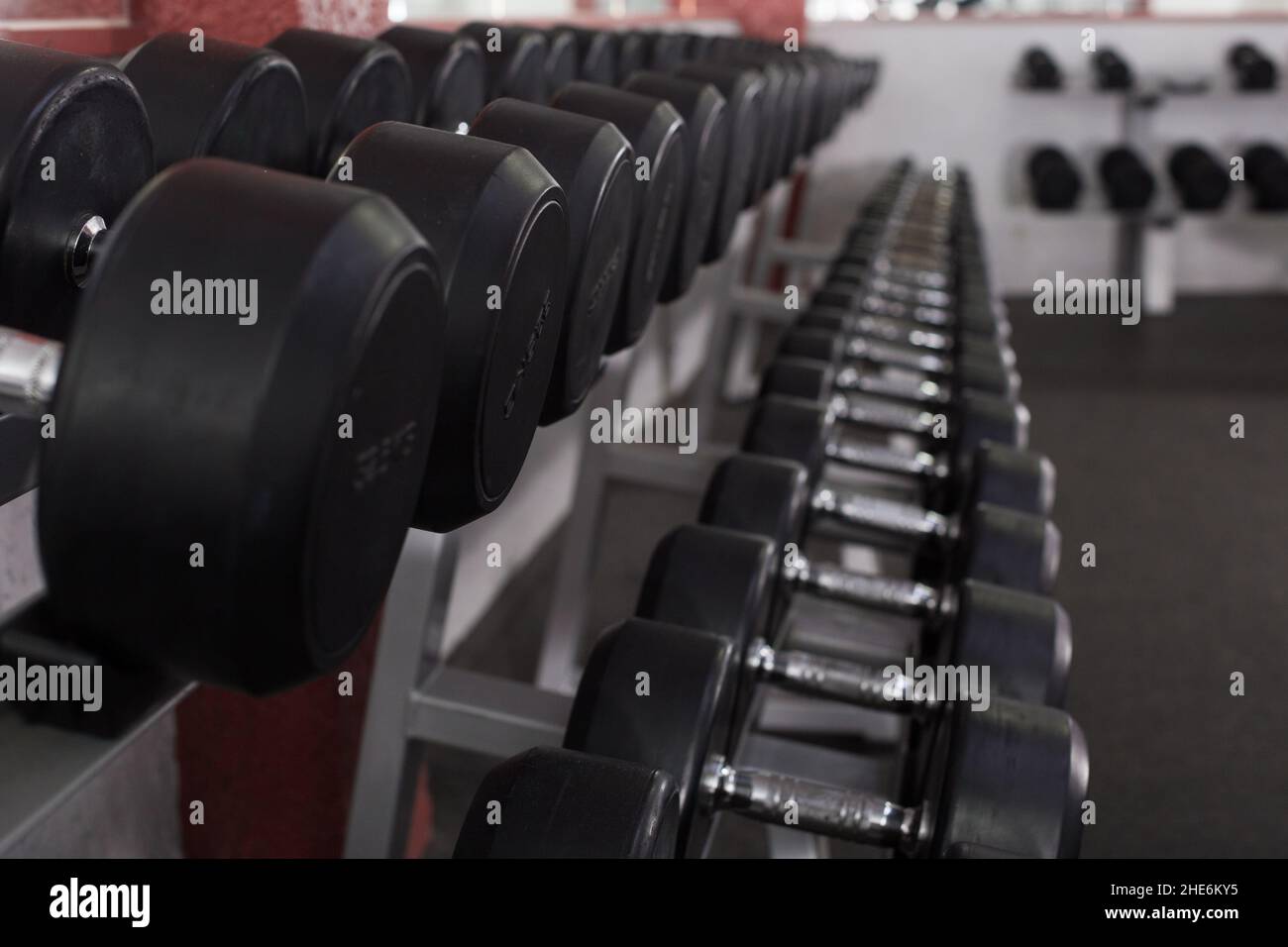 Rows of dumbbells in gym Stock Photo - Alamy