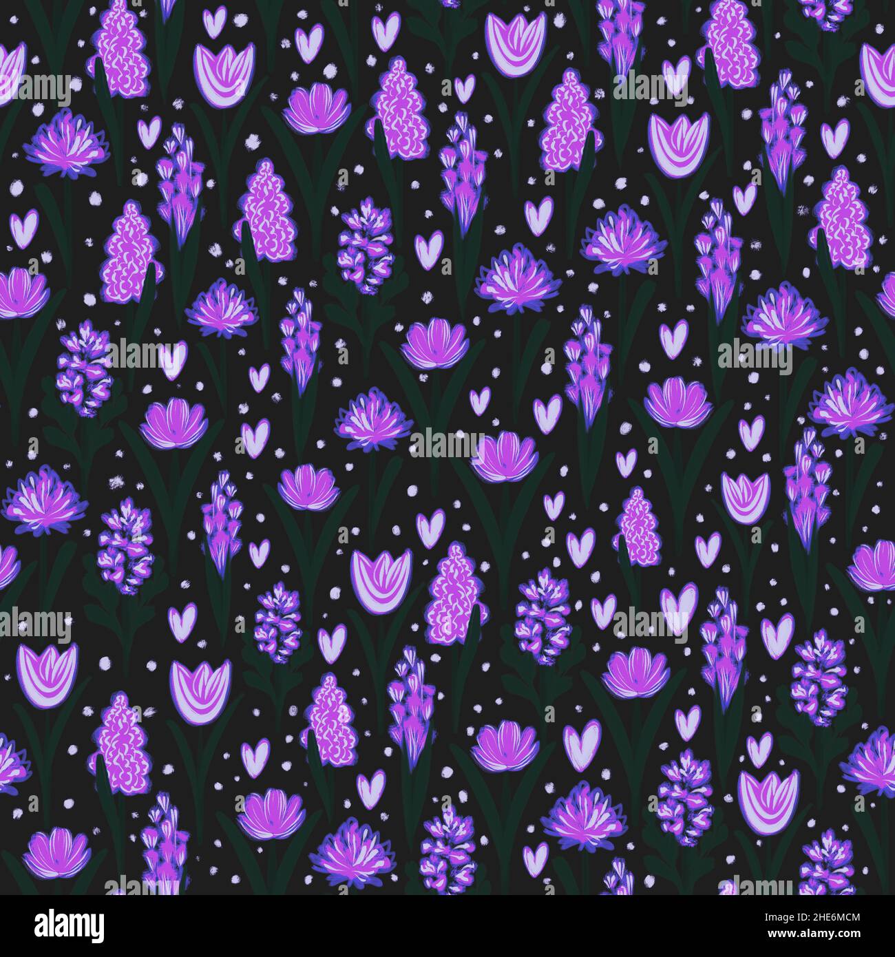 Seamless Floral Pattern with purple flowers. Watercolor purple flowers ...