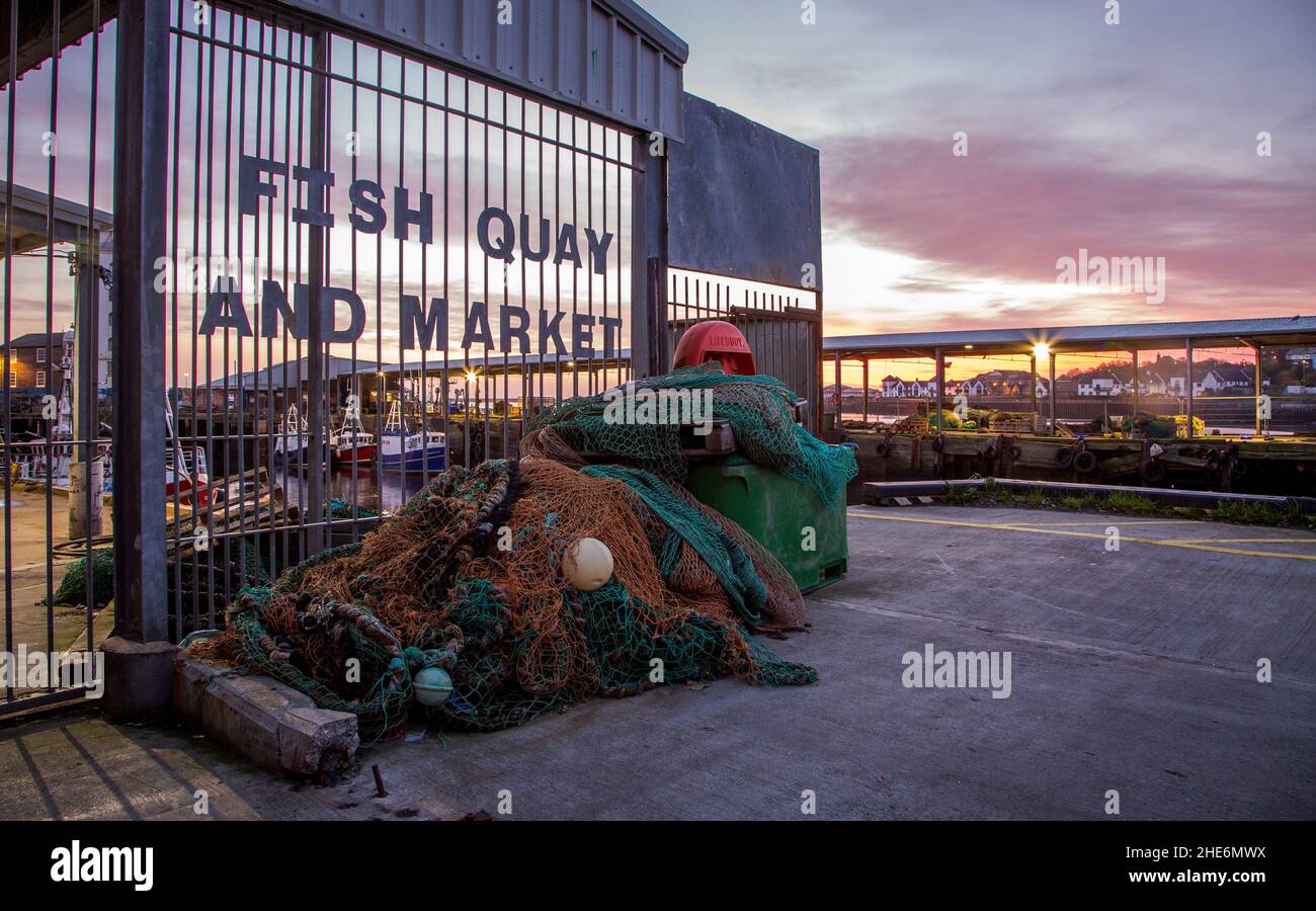 North Shields Fish Quay on a calm morning during a vivid sunrise Stock ...