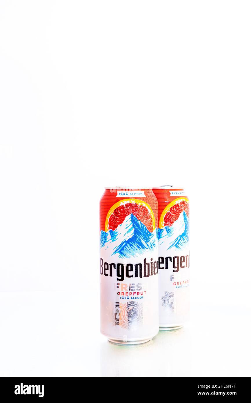 Bergenbier beer isolated on white. Illustrative editorial photo shot in ...