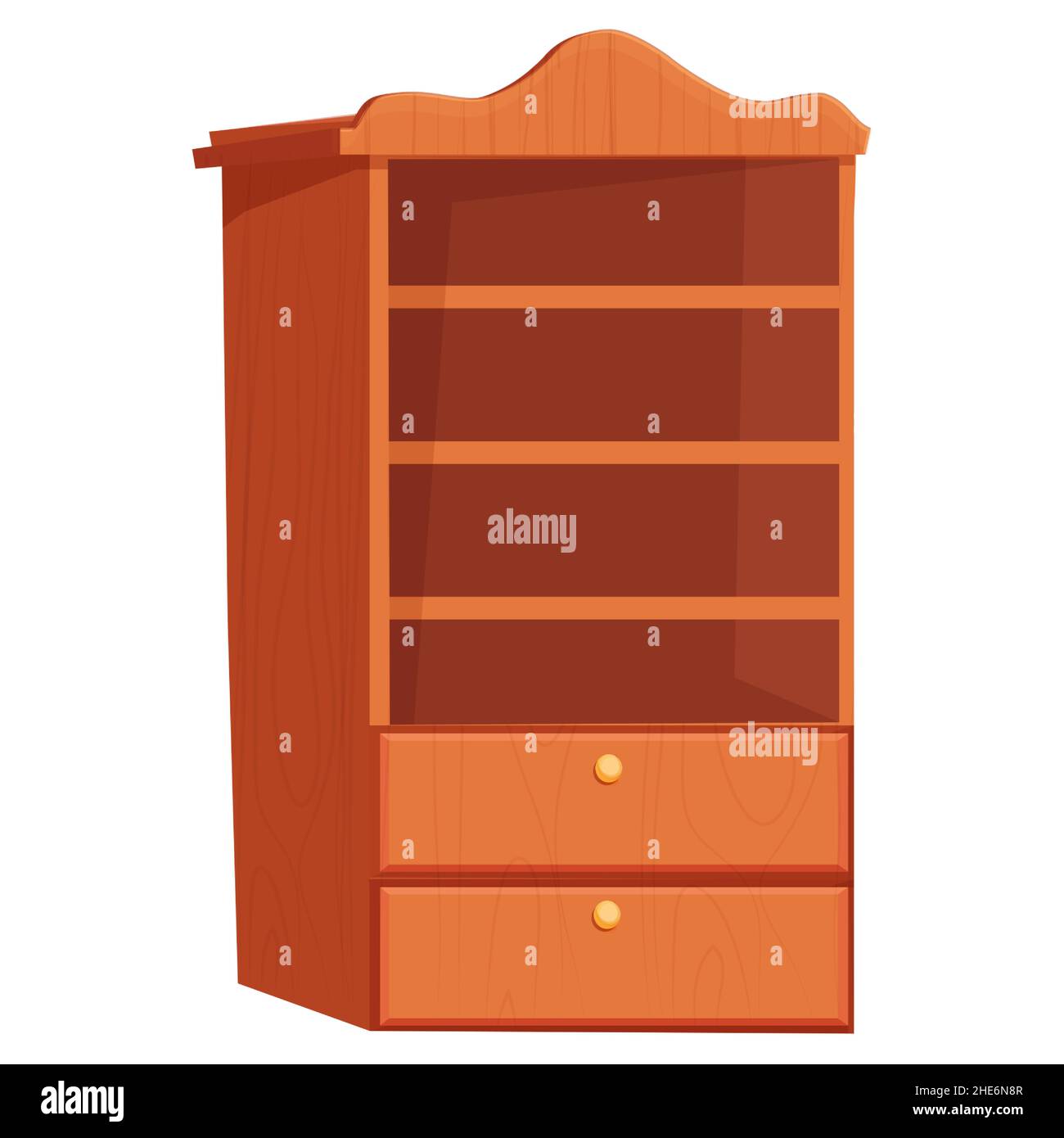 Bookcase wooden furniture, empty bookshelf in cartoon style isolated on ...