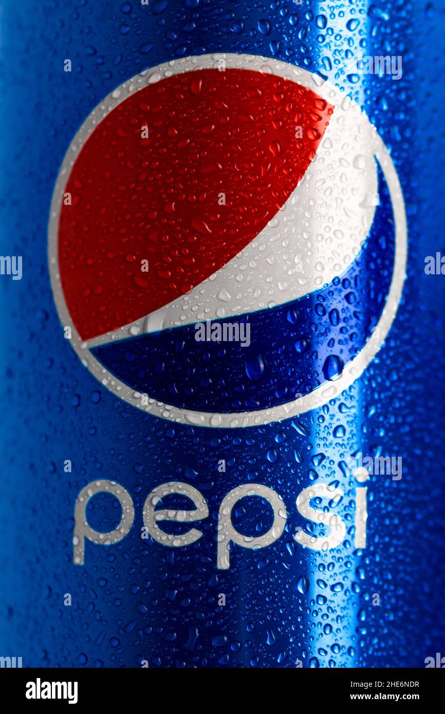Detail of classic Pepsi can on black background. Studio shot in ...