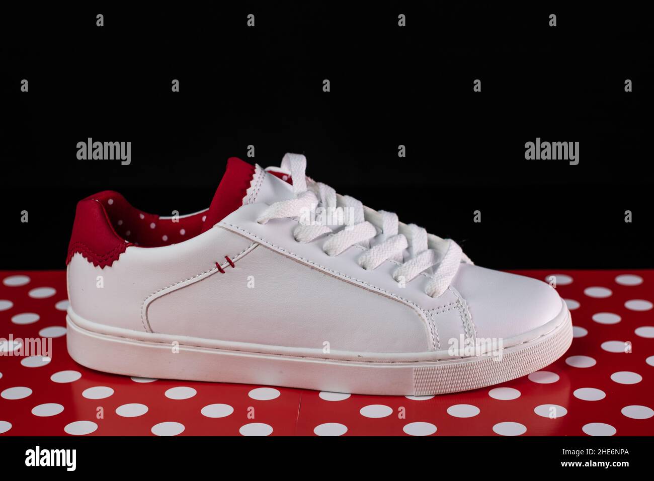 Close up on details of sport shoes with white dots in Bucharest ...