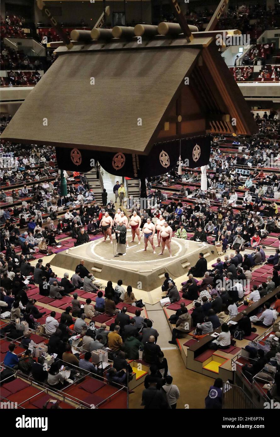 The 15-day New Year Grand Sumo tournament opens at Tokyo's Ryogoku Kokugikan on Jan. 9, 2022 ...