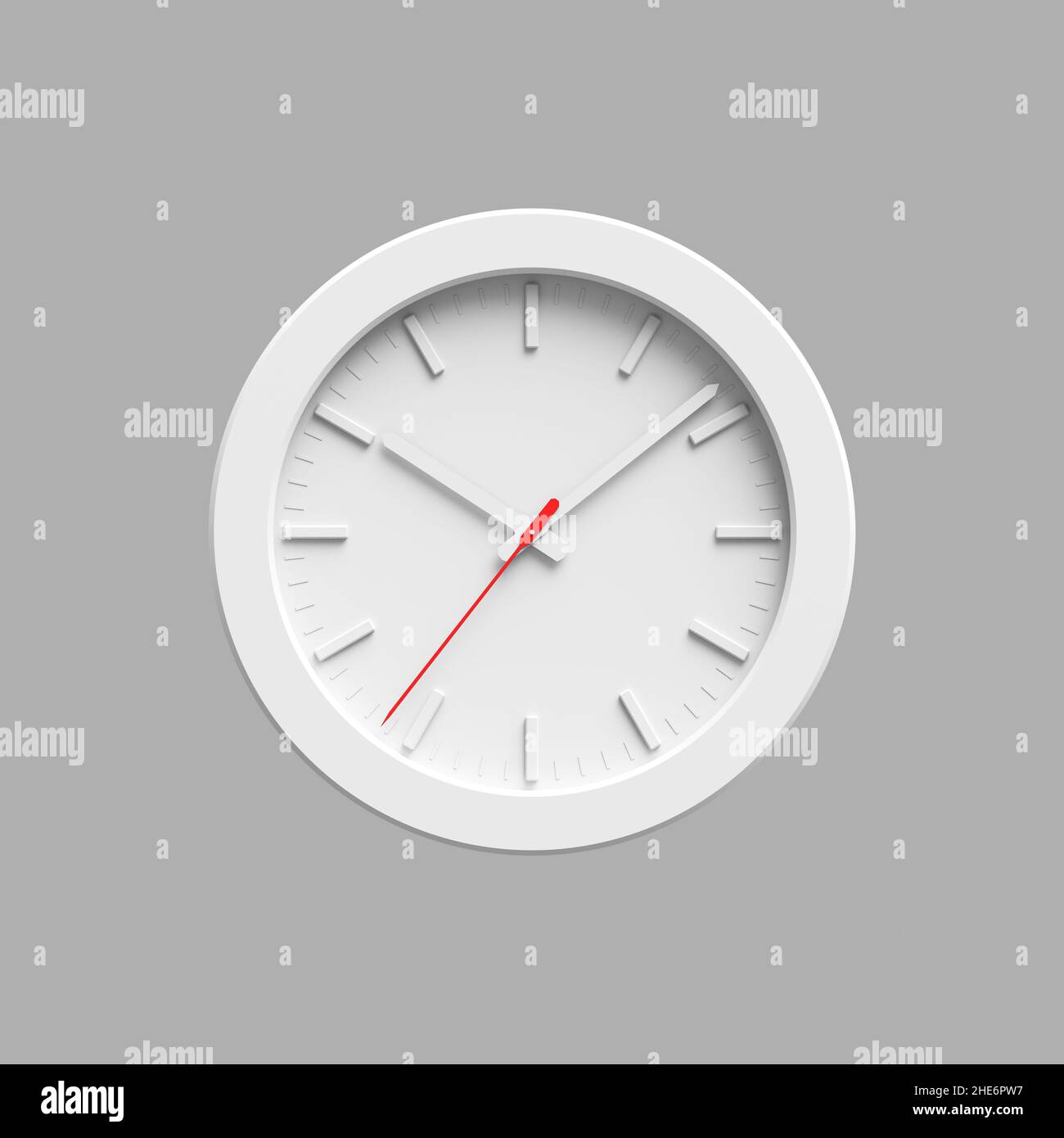 White clock with red second hand isolated on gray background, 3d ...