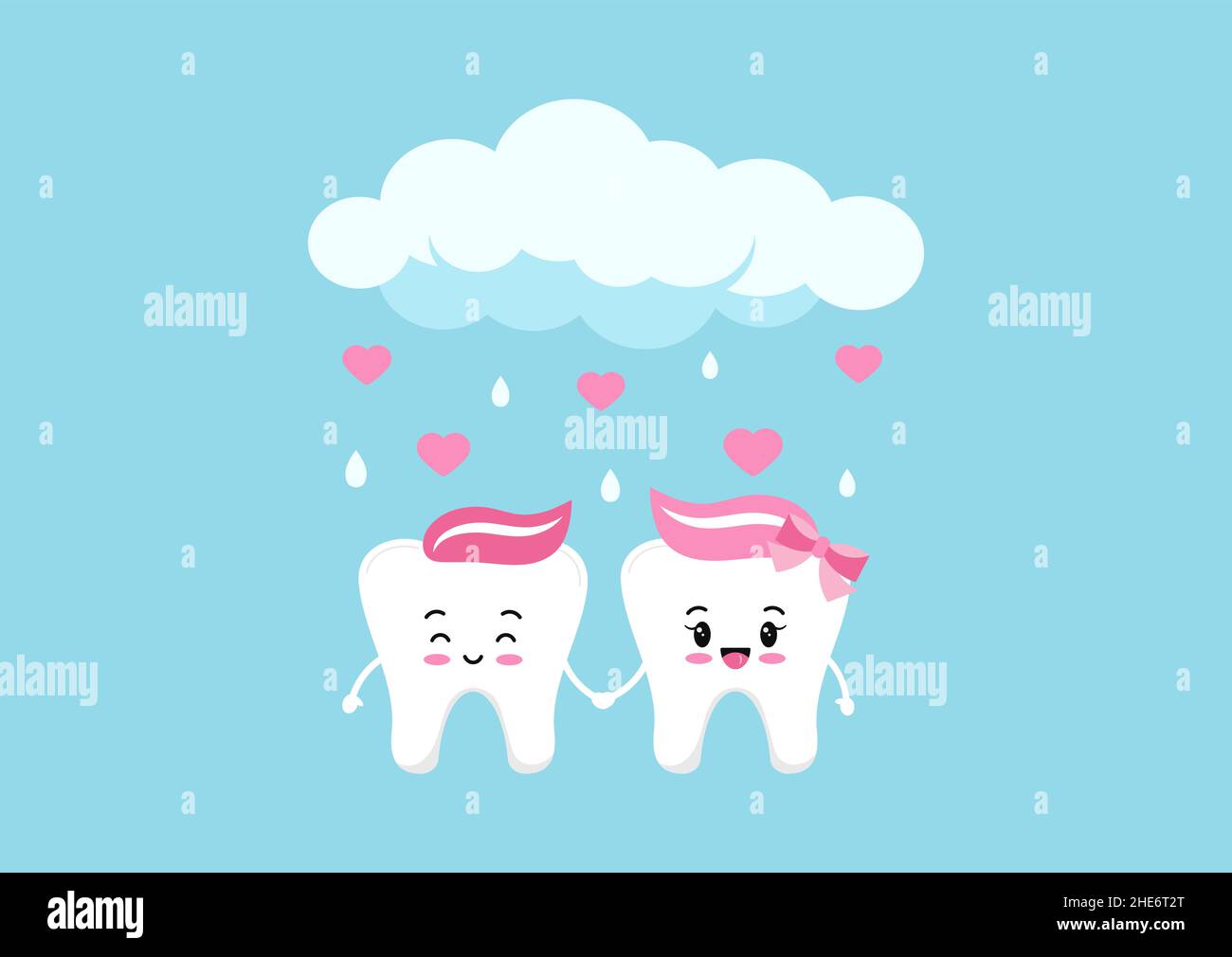 Tooth couple in love and cloud with heart rain Stock Vector Image & Art ...