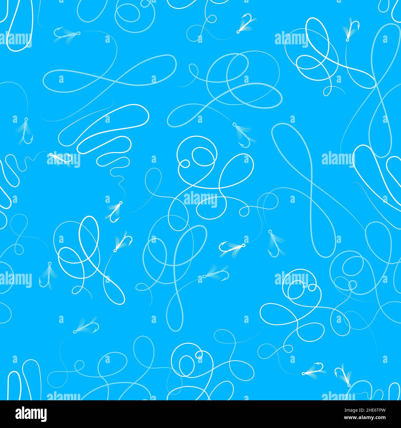 Steel Fishing Hook Set with Feathers on Blue Background. Seamless ...