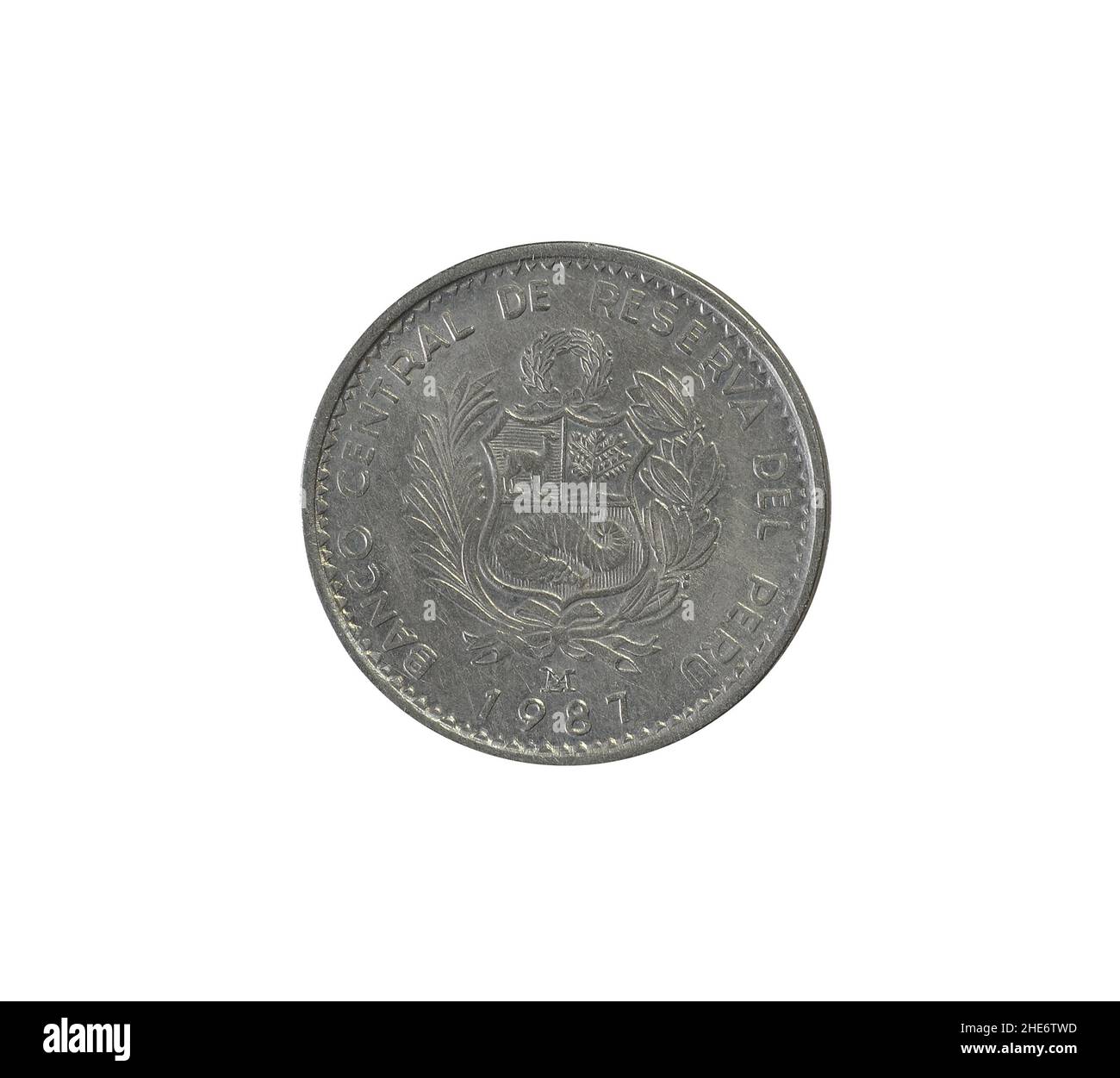 Back of 1 Inti coin made by Peru that shows Coat of arms Stock Photo ...