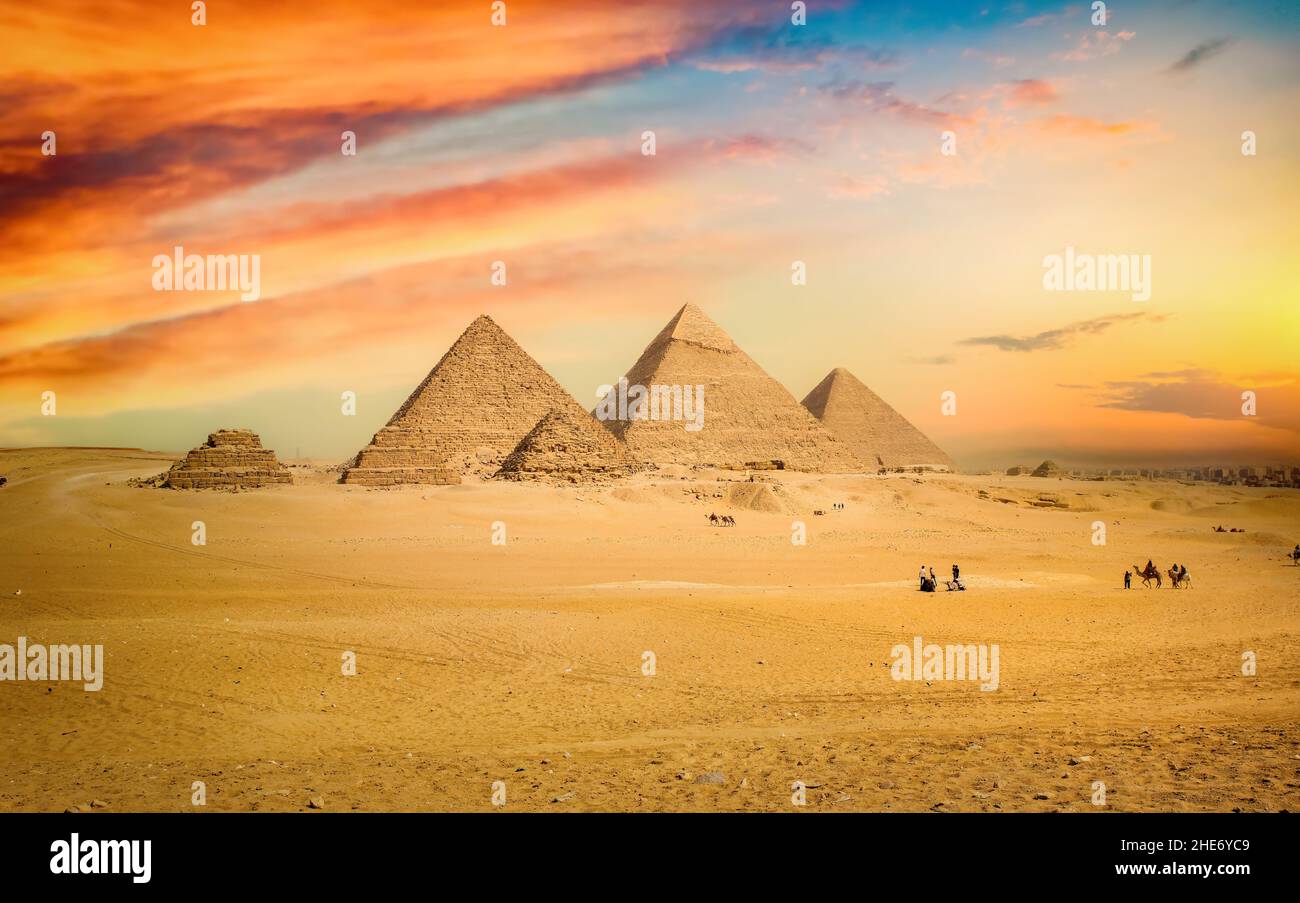 Egyptian pyramid in sand desert and clear sky Stock Photo - Alamy