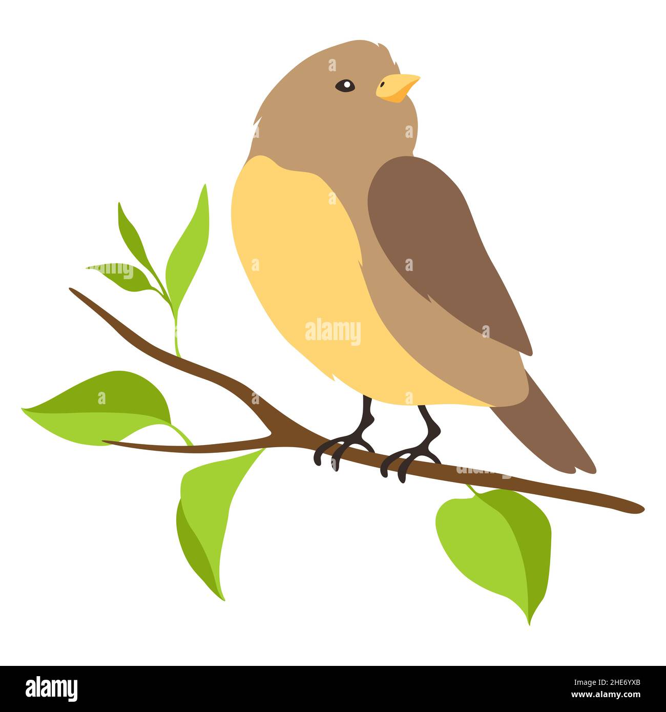 Illustration of stylized bird sitting on branch. Image of birdie in ...