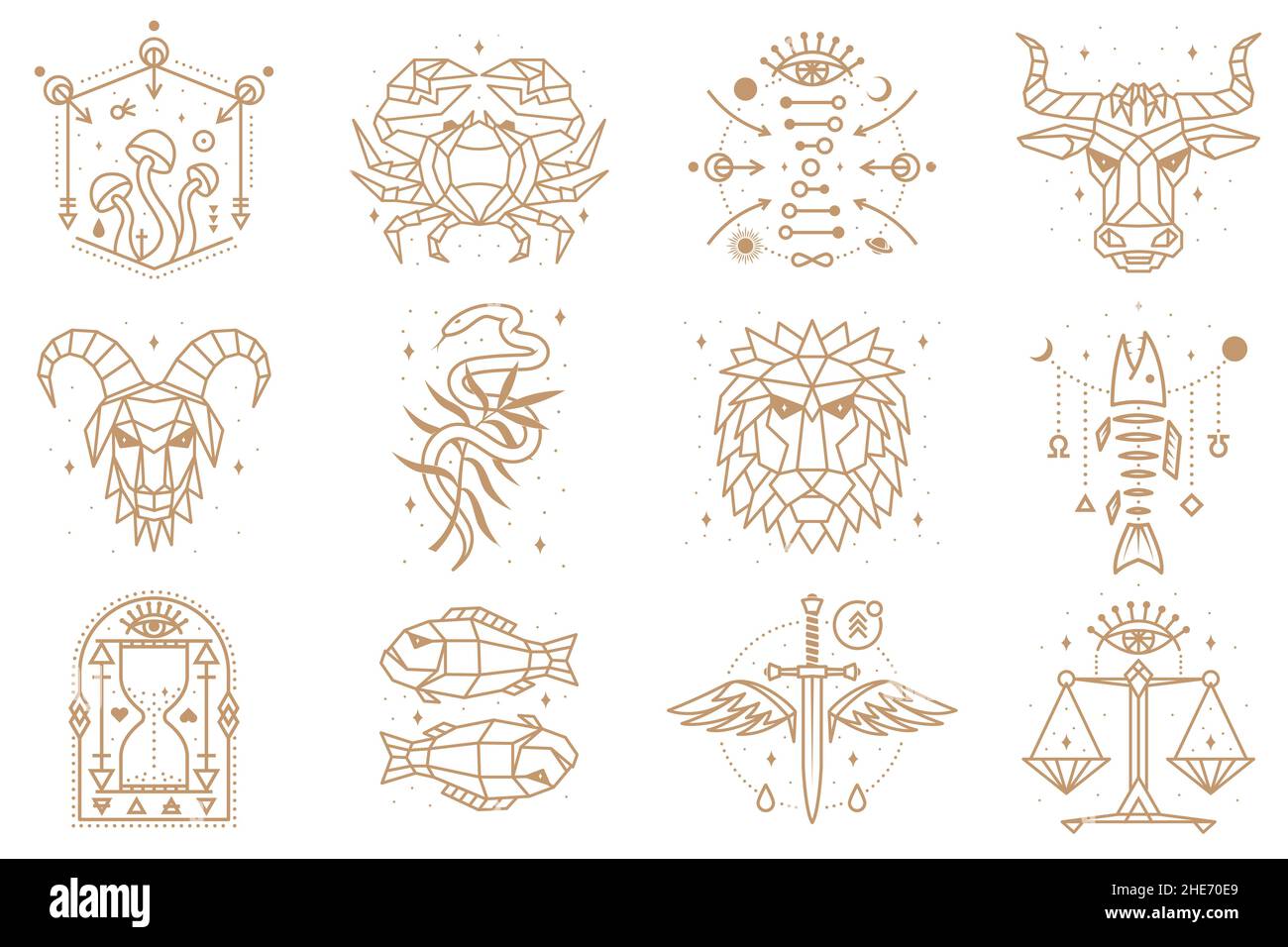 Esoteric and zodiacal symbols. Vector illustration. Outline icon for ...