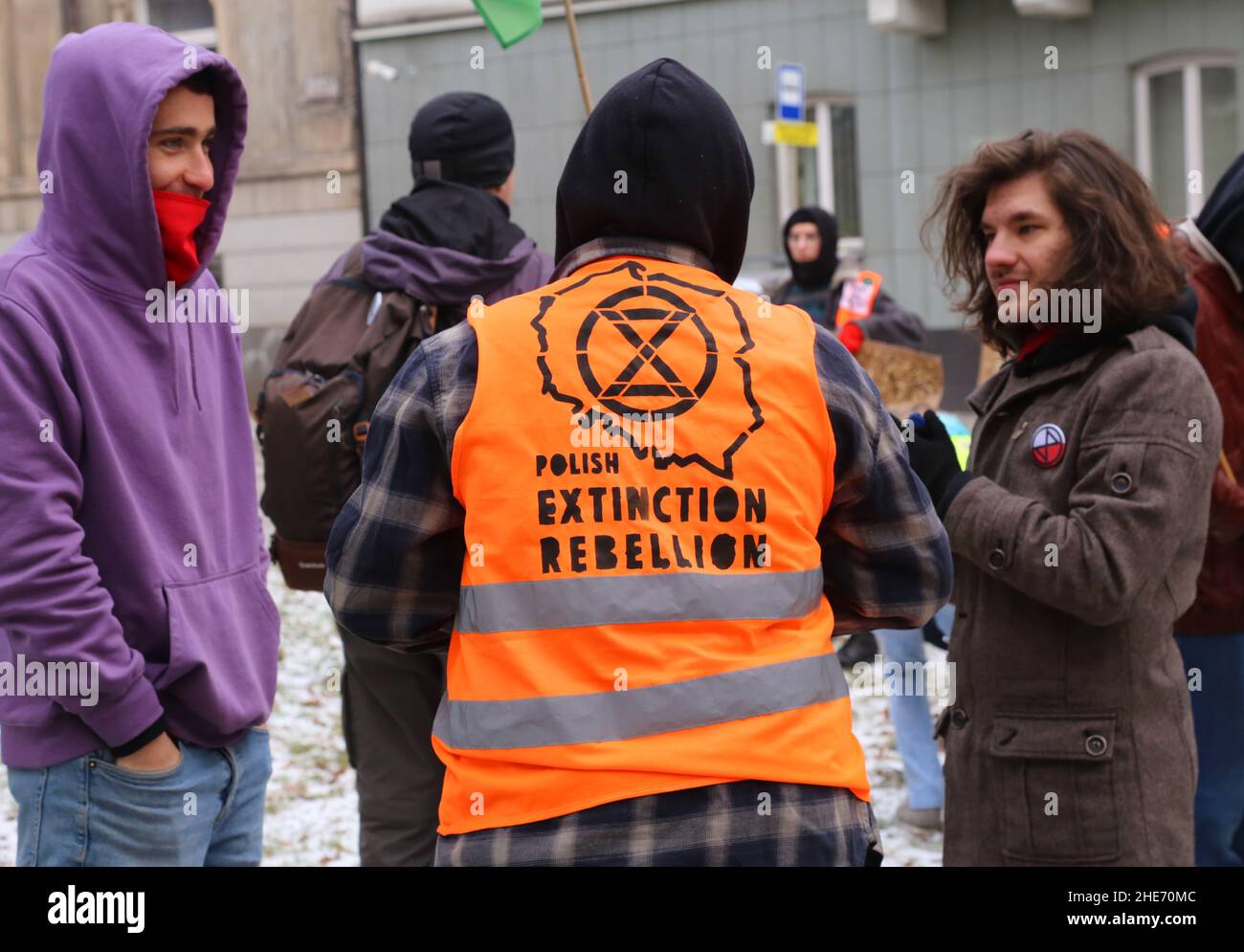 Cracow. Krakow. Poland. Activist of Polish Extinction Rebellion during ...