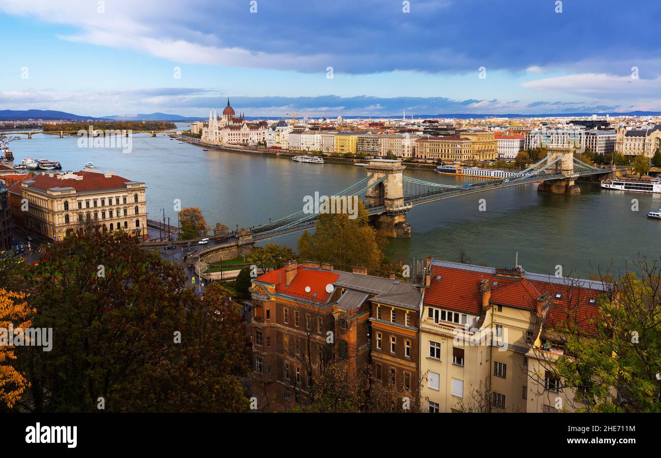 Historical center of Budapest with Chain Bridge and Parliament Stock ...