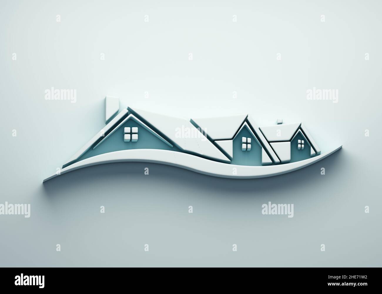 Real Estate Houses in light blue background. 3D Render illustration ...