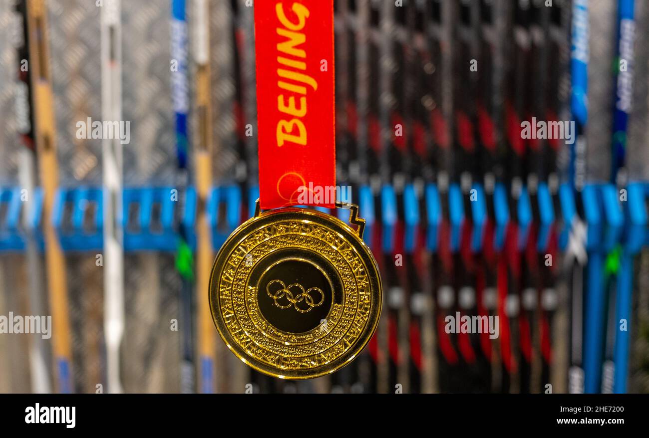 January 6, 2022, Beijing, China. Gold medal of the XXIV Winter Olympic ...