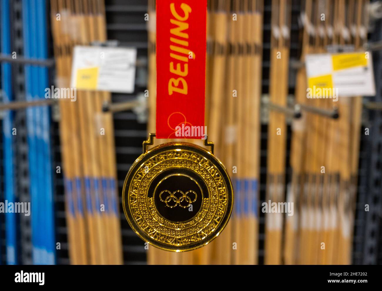 January 6, 2022, Beijing, China. Gold medal of the XXIV Winter Olympic ...