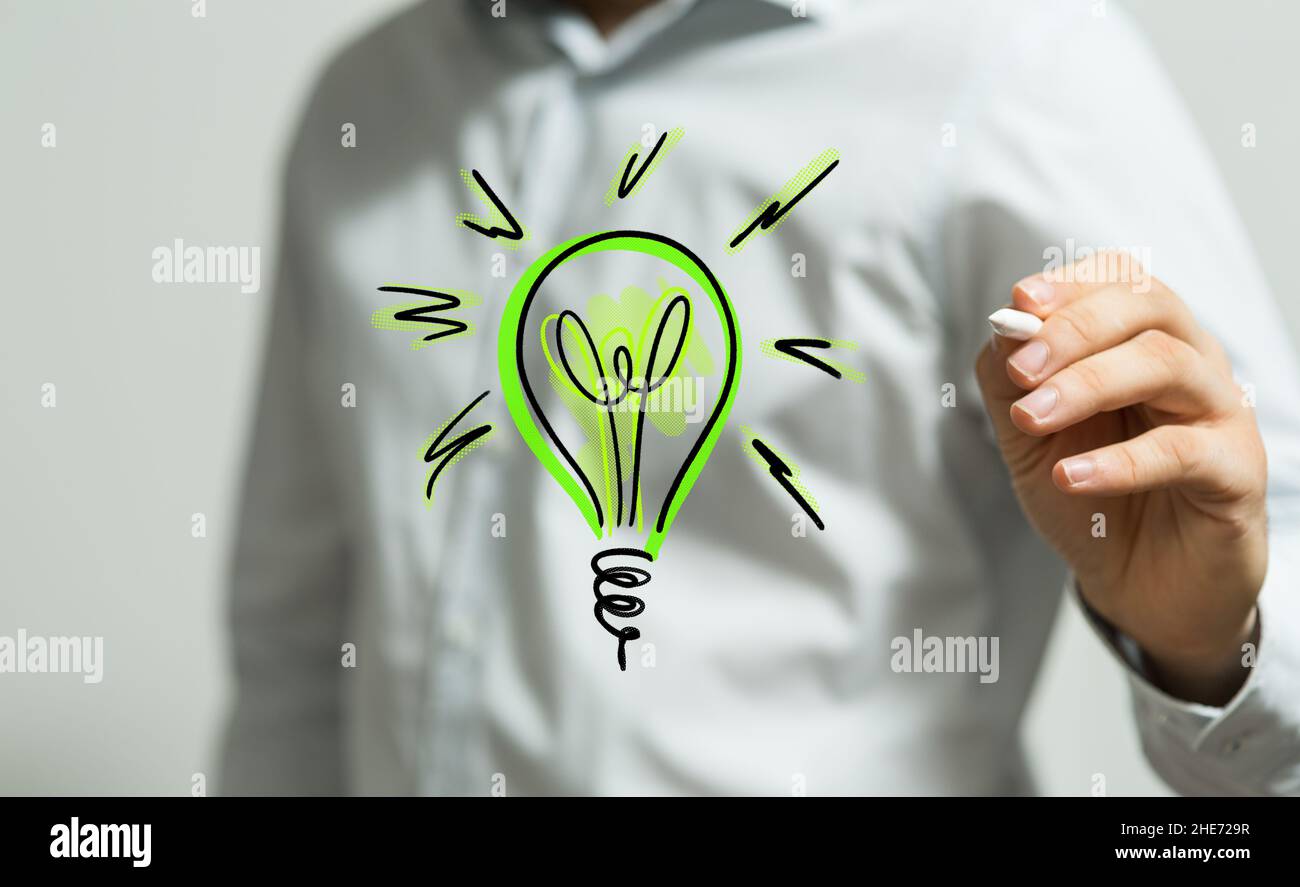 3d rendering of creative bulb sign on a man's hand as a corporate ...