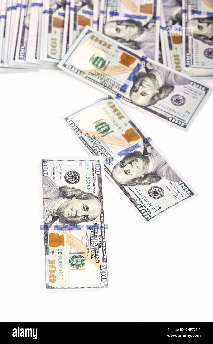 Set of flying 100 dollars banknotes, isolated on white background Stock ...