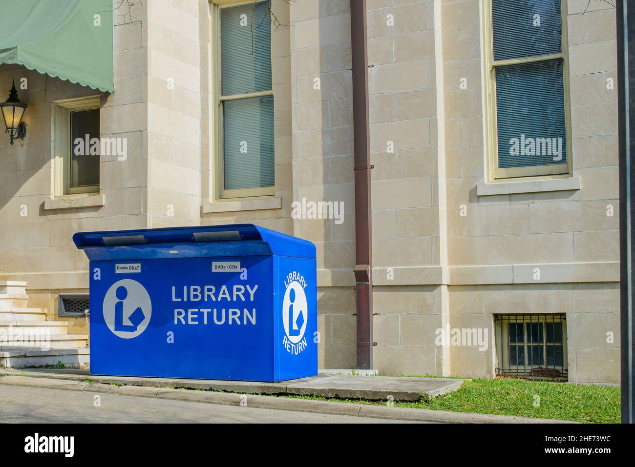 Big blue book drop box at Latter Public Library on December 30, 2021 in ...