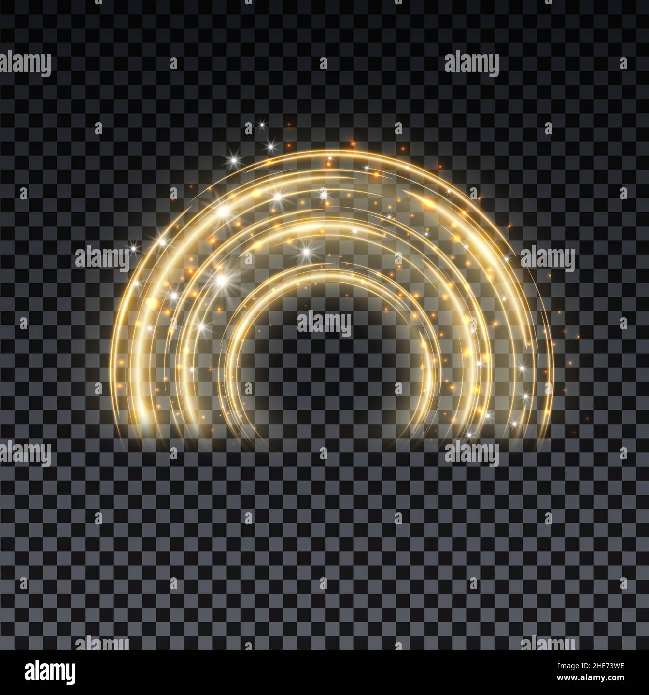 Gold magic arc. Abstract magic light effect. Luminous neon lines with ...