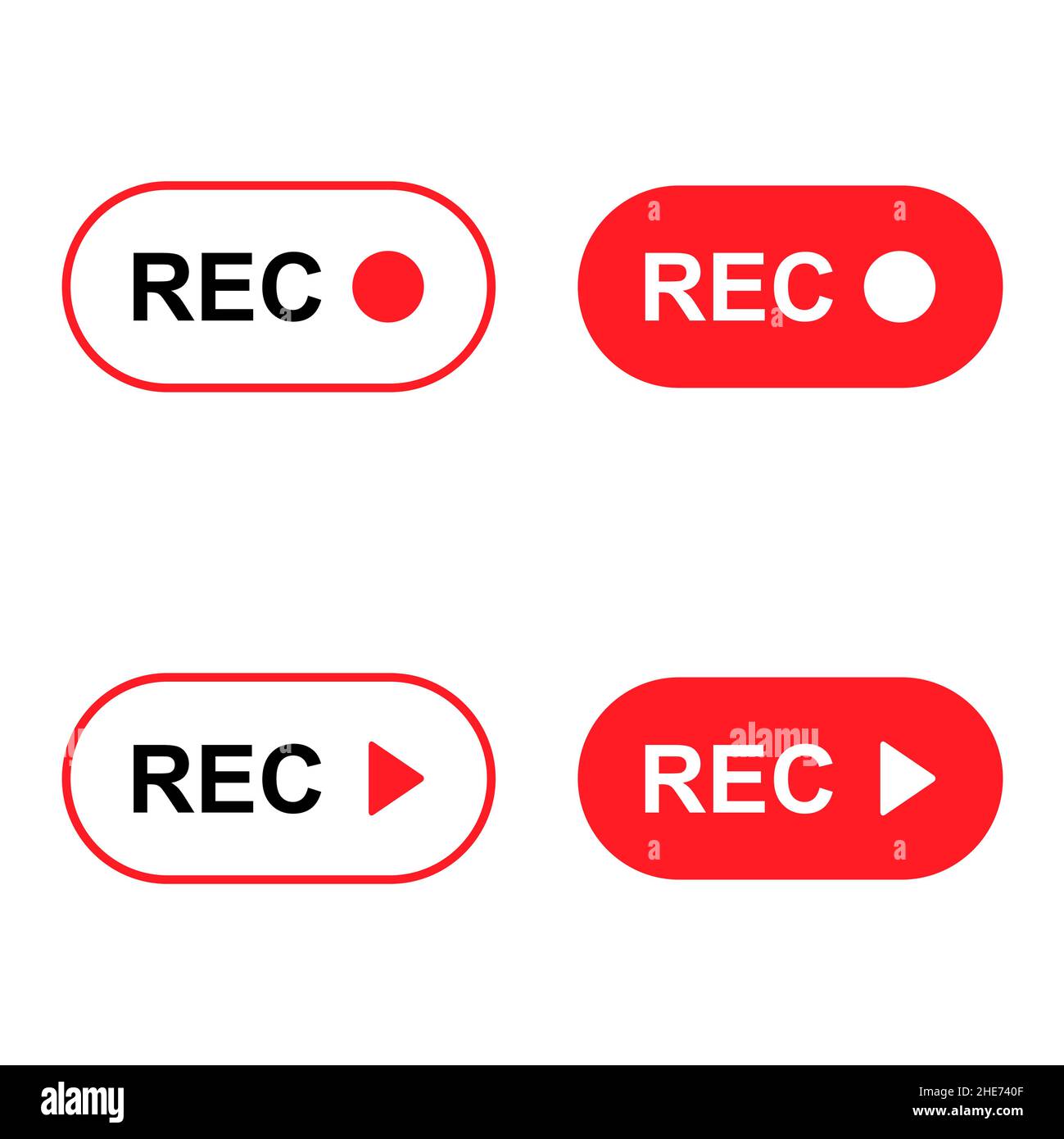 Set of recording sign button, red app panel, rec, vector symbol ...