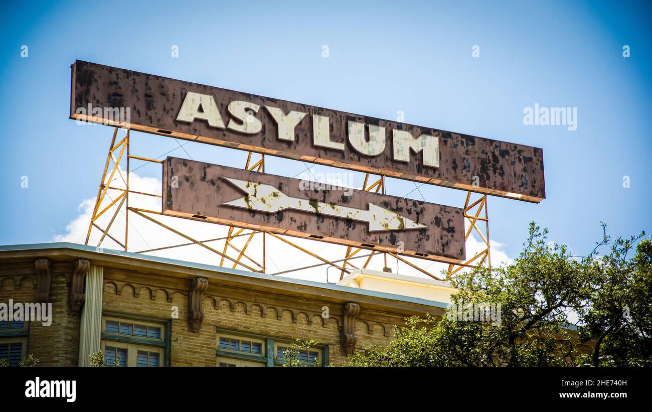Street Sign the Direction Way to Asylum Stock Photo - Alamy