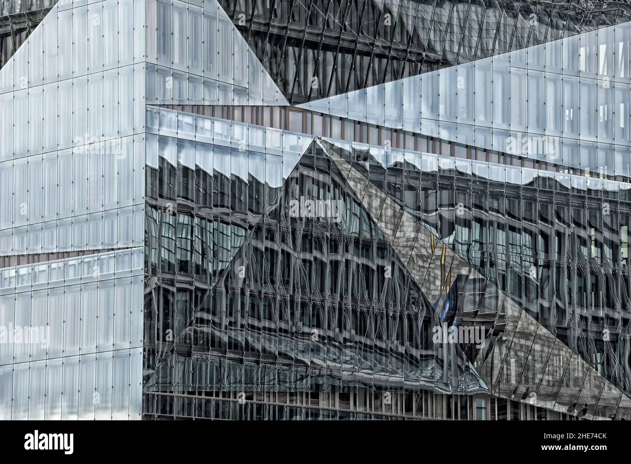 Reflection on a glass window facade, 3XN Cube building, Government ...
