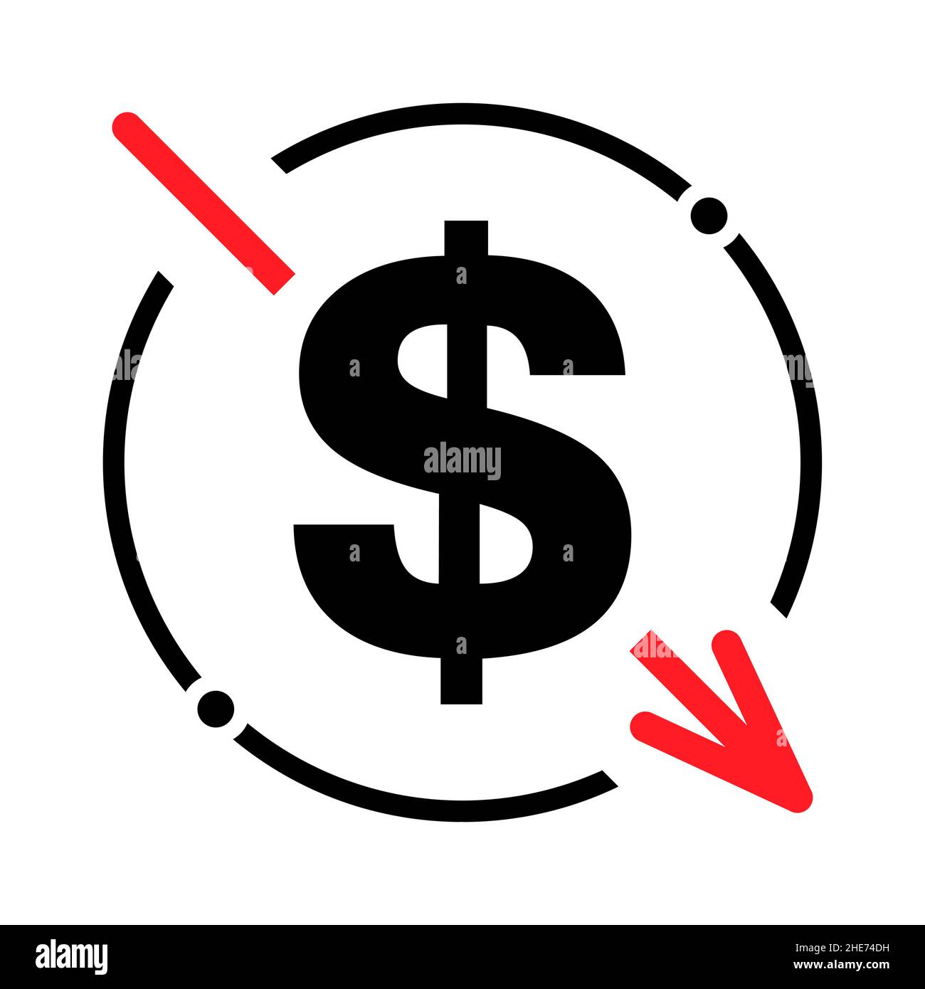 Cost reduction- decrease dollar icon. Vector symbol image isolated on background Stock Vector ...