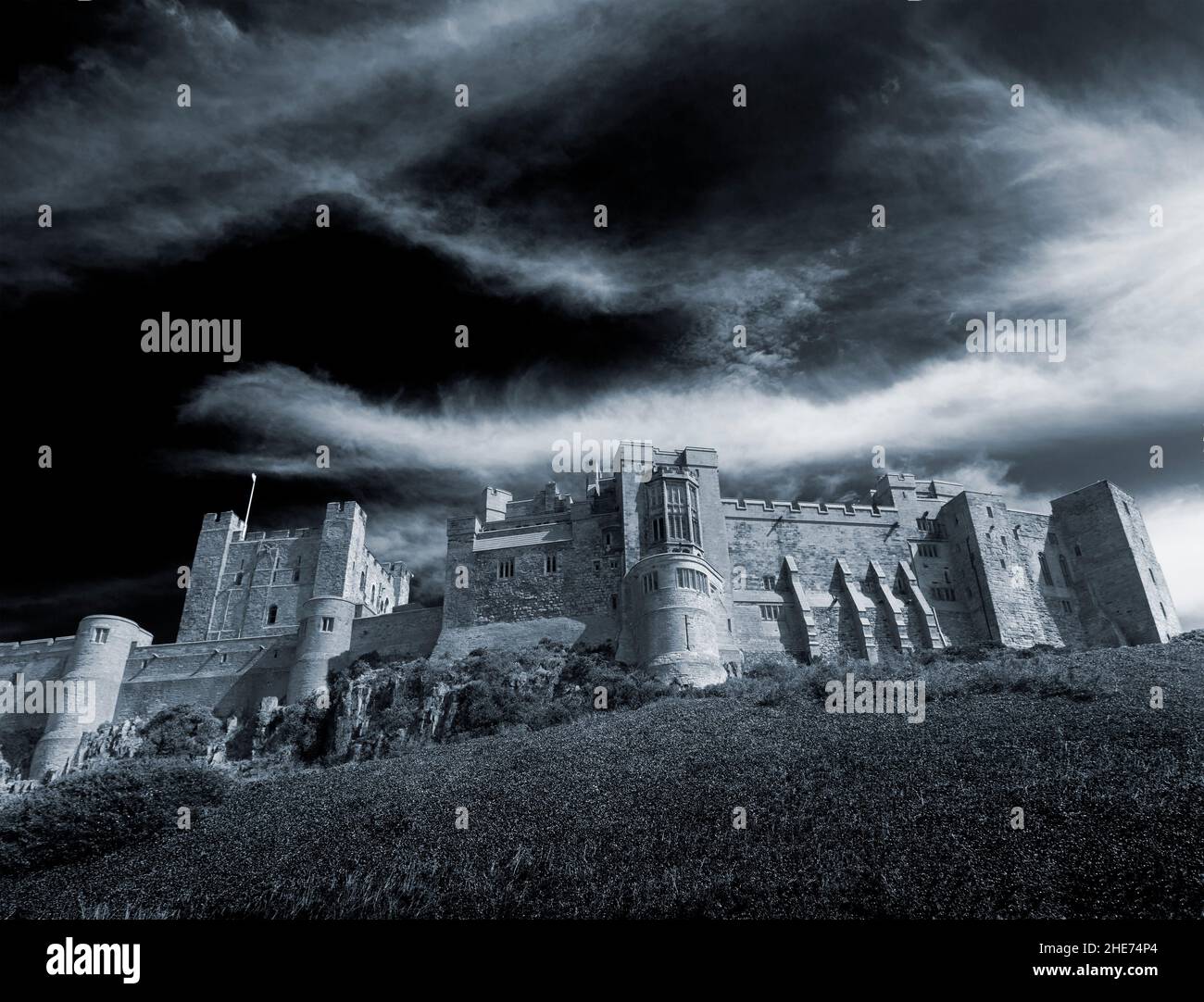 Bamburgh castle, former home of the King of Northumbria. Restored by ...