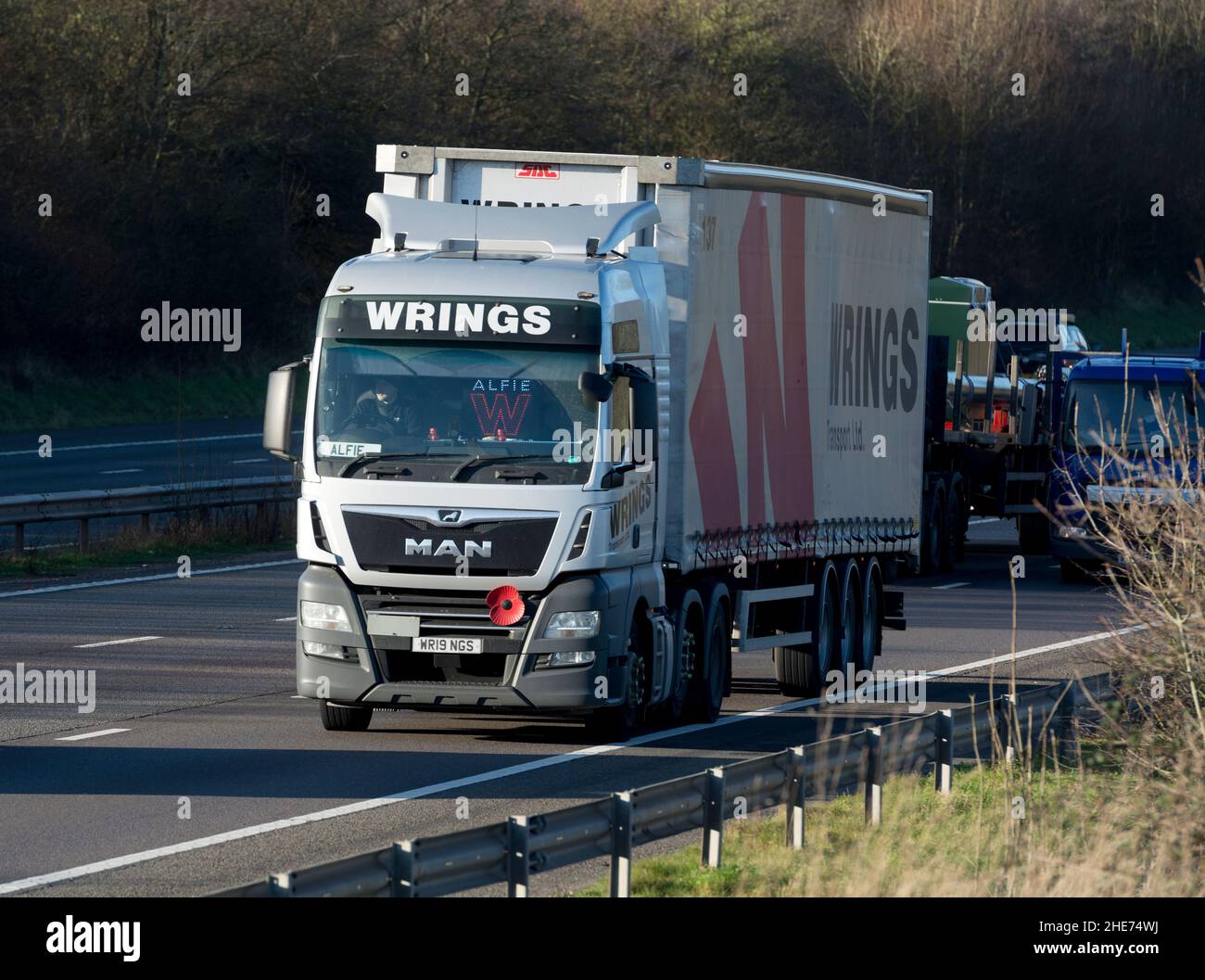 Wrings Transport MAN articulated lorry on the M40 motorway ...