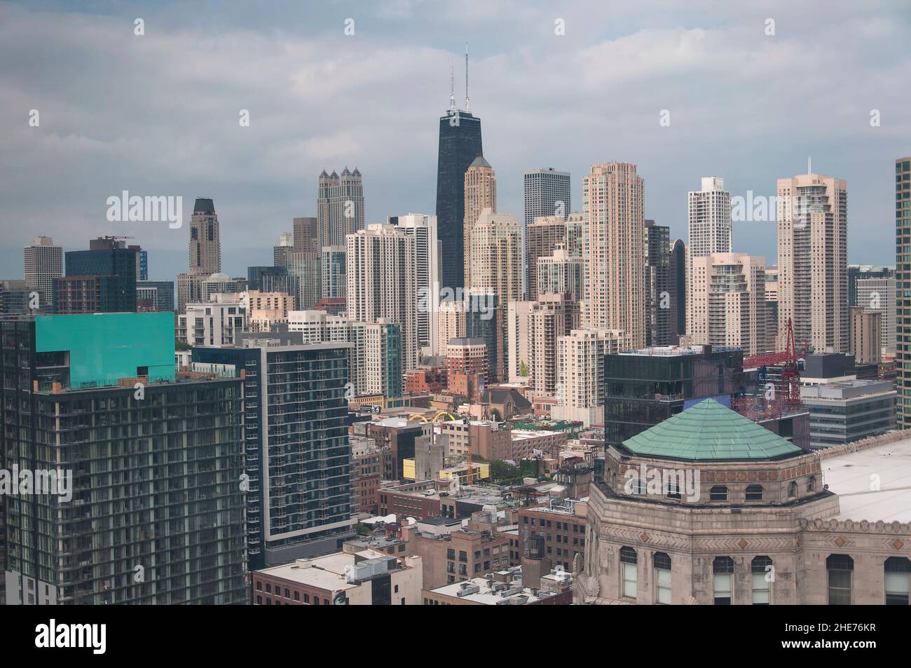 Modern skyscrapers and art deco stone buildings in the city of chicago ...