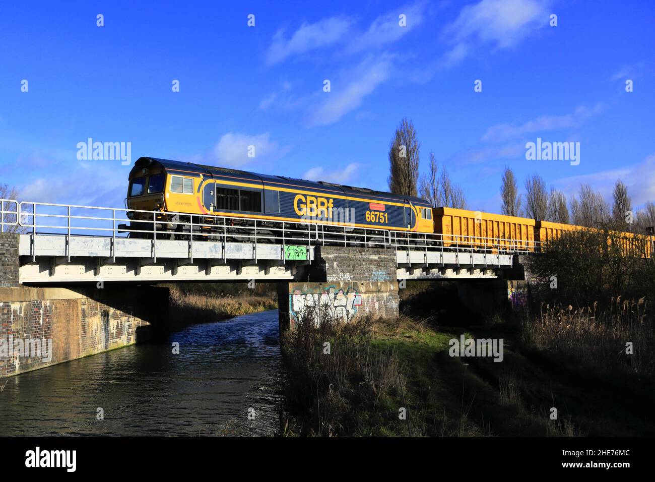 GBRF 66751 Diesel powered freight train near Whittlesey town train ...