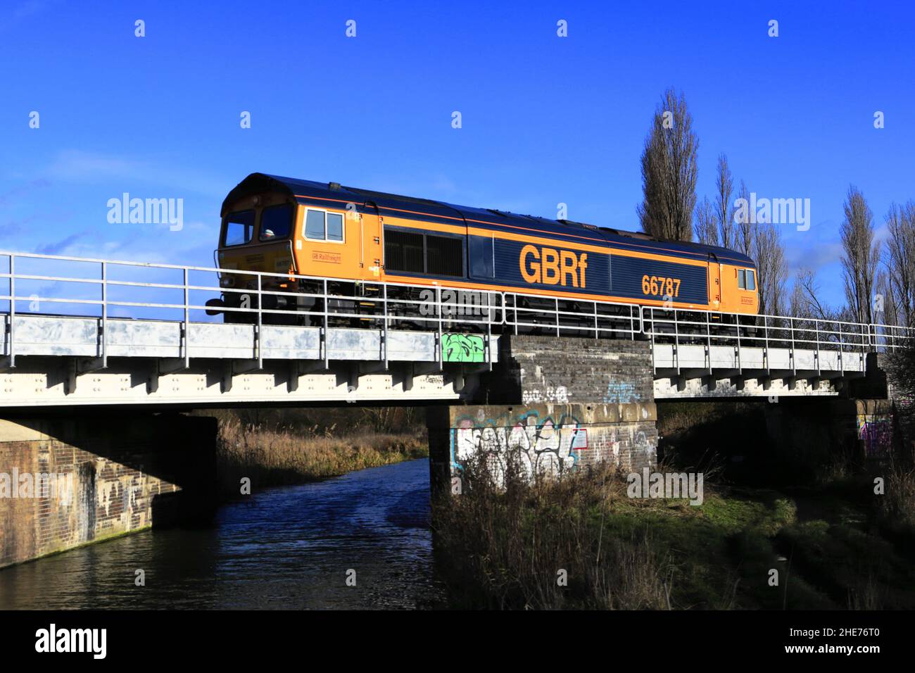 GBRF 66787 Diesel powered freight train near Whittlesey town train ...