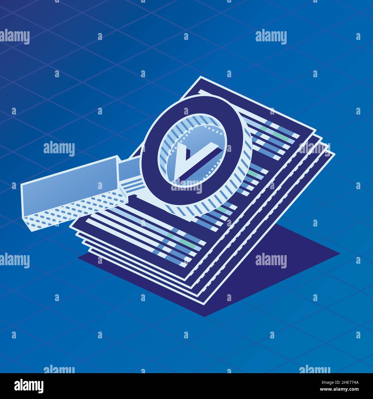 Documents Under Magnifying Glass. Vector Illustration. Check Mark ...