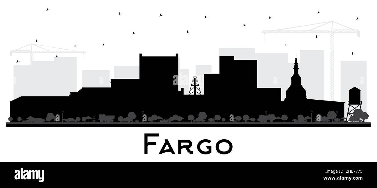 Fargo North Dakota City Skyline Silhouette with Blacik Buildings ...