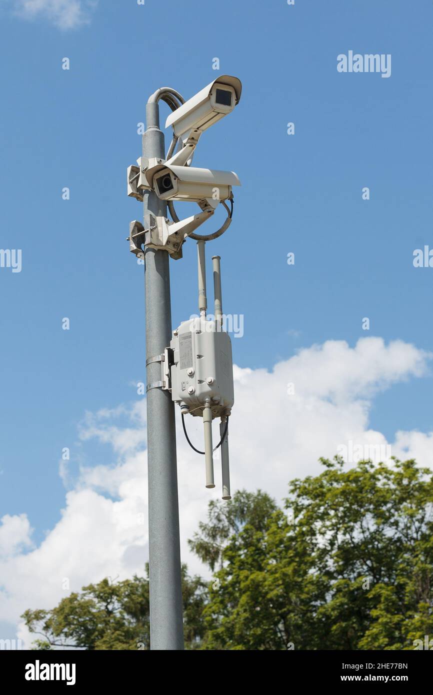 Vertical shot of traffic security camera surveillance on the street ...