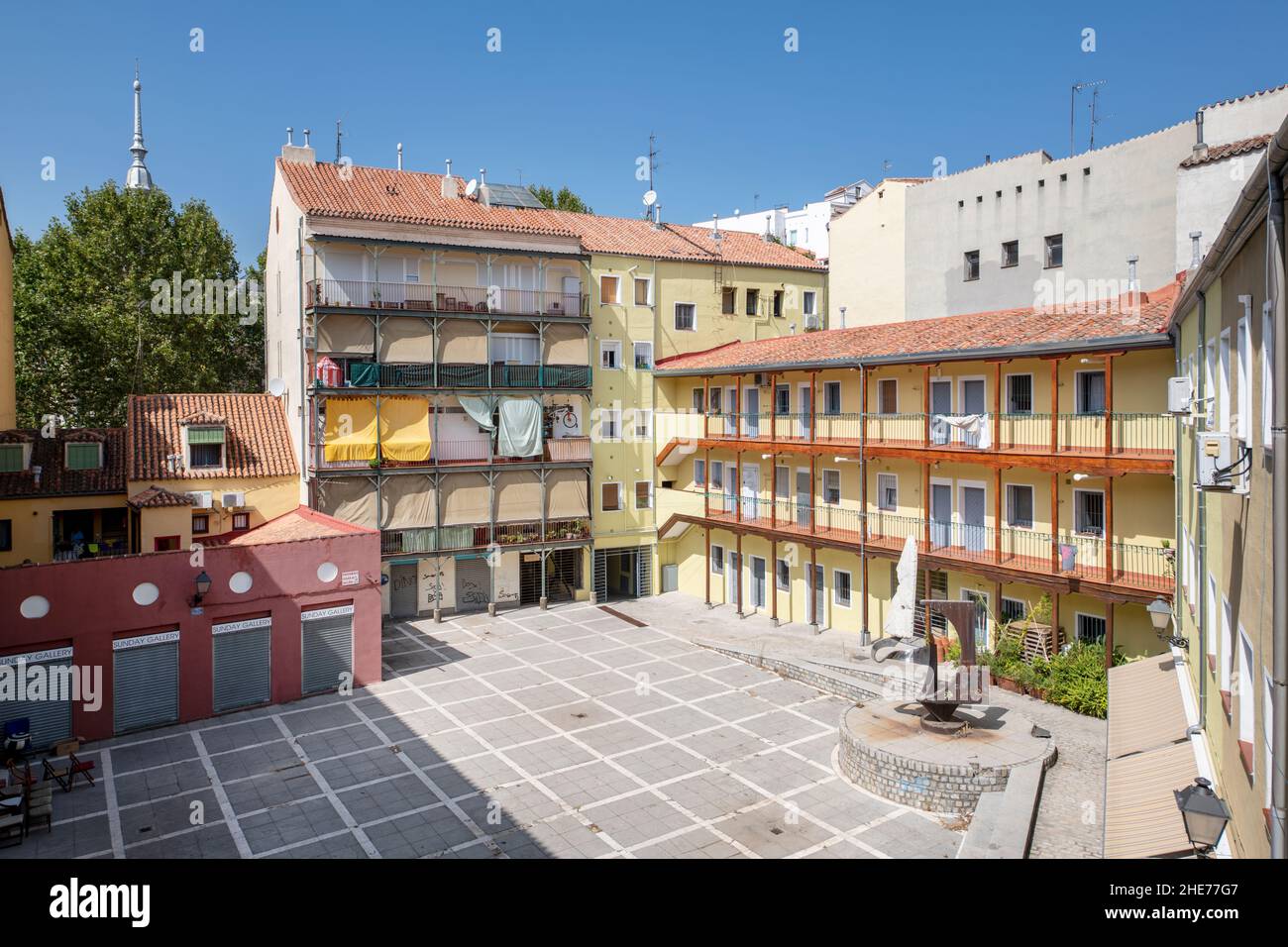 Interior facade of typical Madrid corrala in the Lavapies neighborhood ...