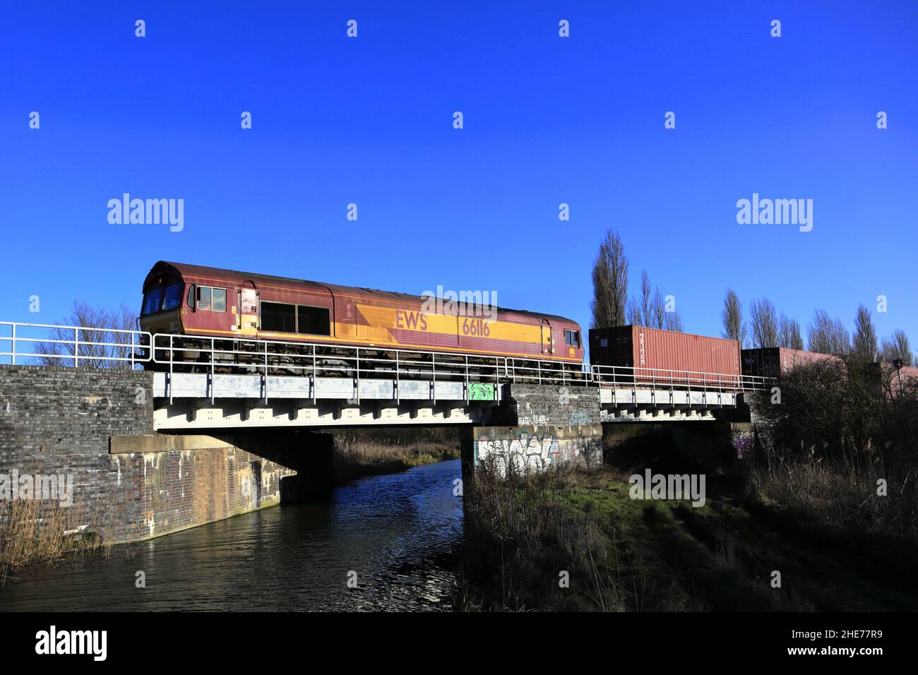 EWS 66116 Diesel powered freight train near Whittlesey town train ...