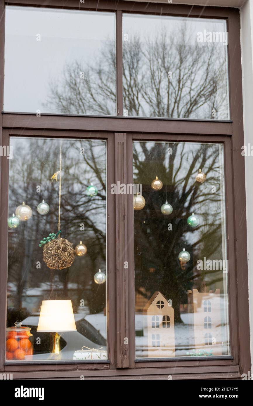 Photography with tree reflections on the window, the window is ...