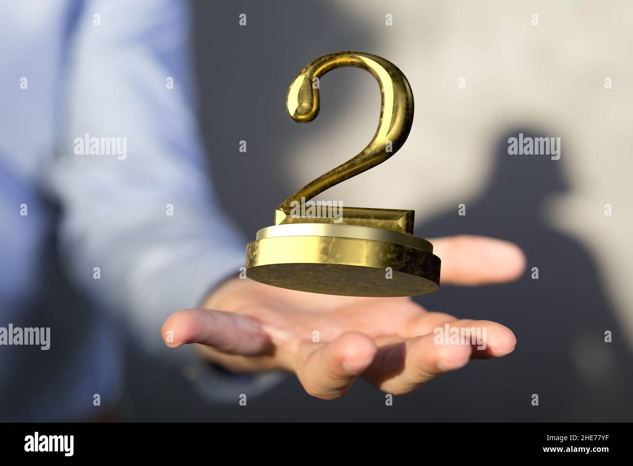 3d rendering of 2nd award in hand Stock Photo - Alamy
