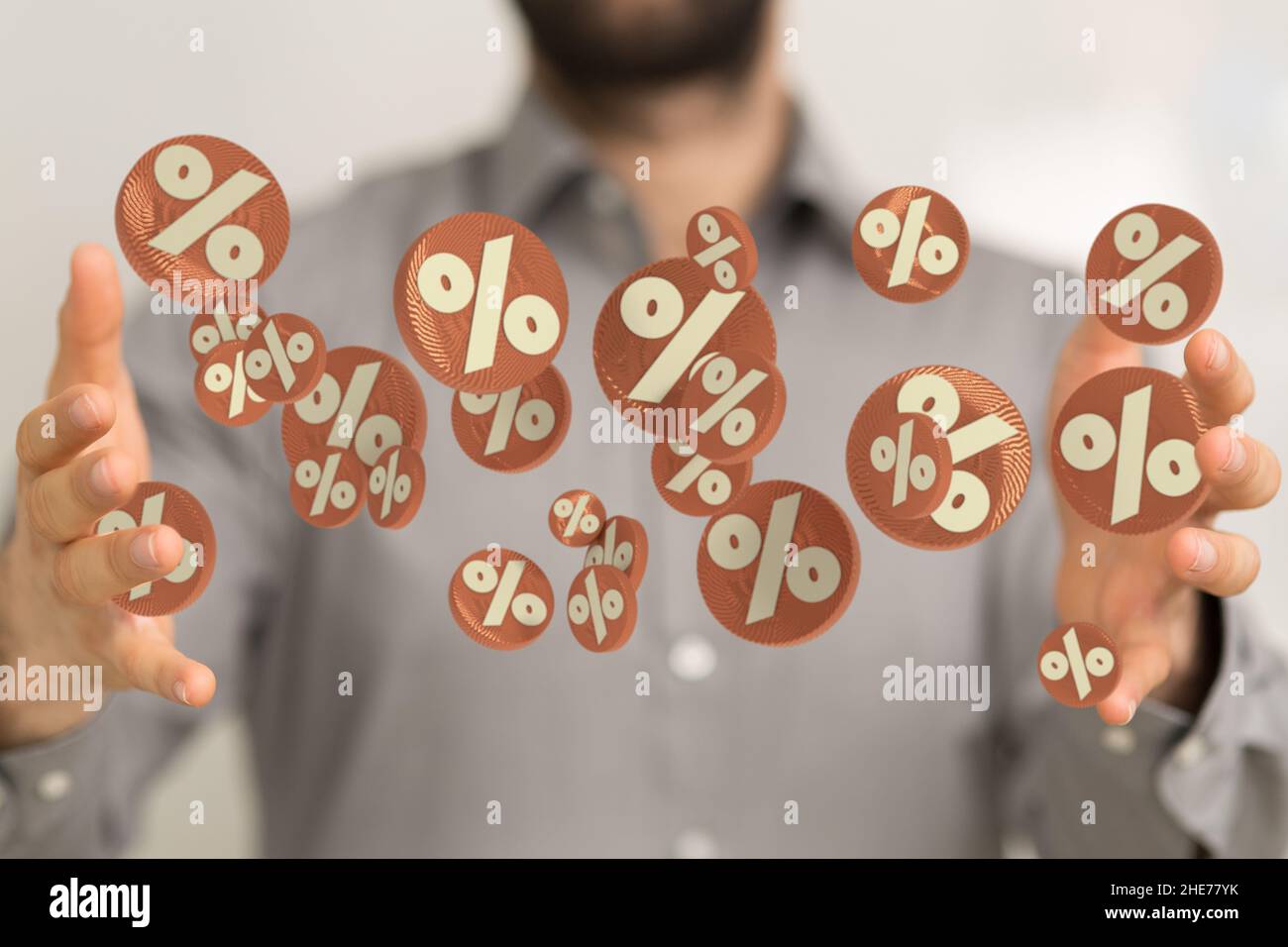 3d rendering of man holding percent symbols Stock Photo - Alamy