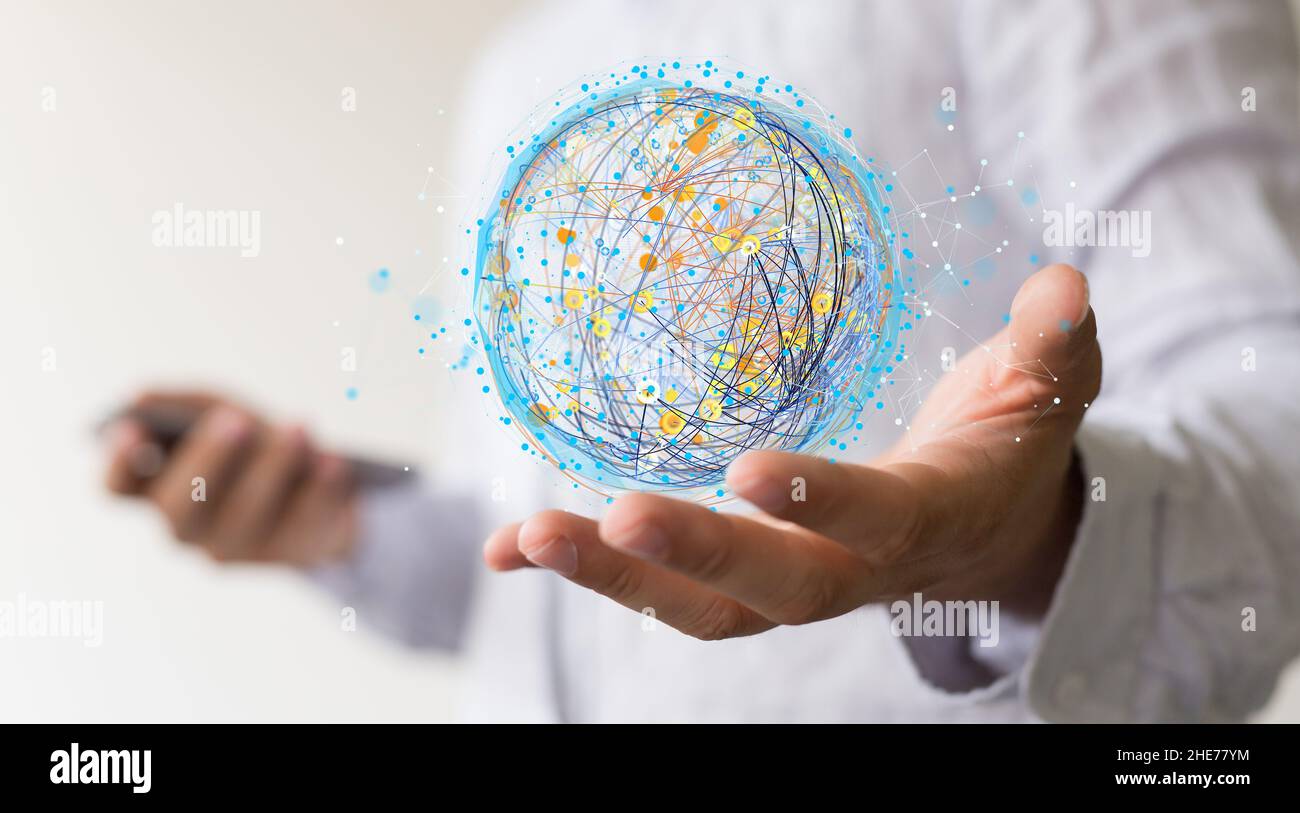 3d rendering of global digital connections with technology background ...