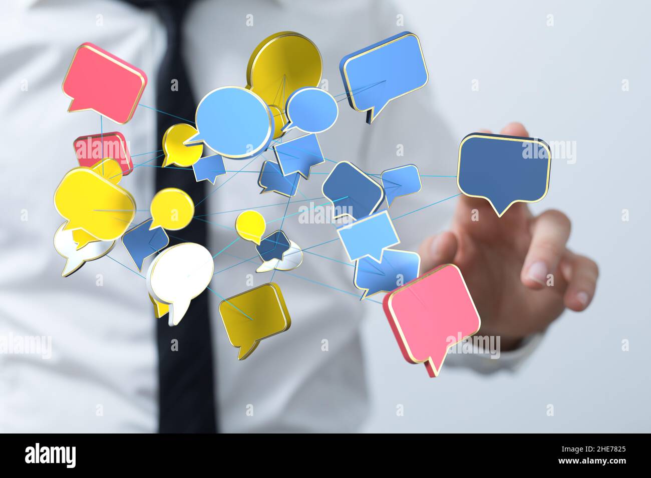 3d rendering of man touching chat bubbles Stock Photo - Alamy