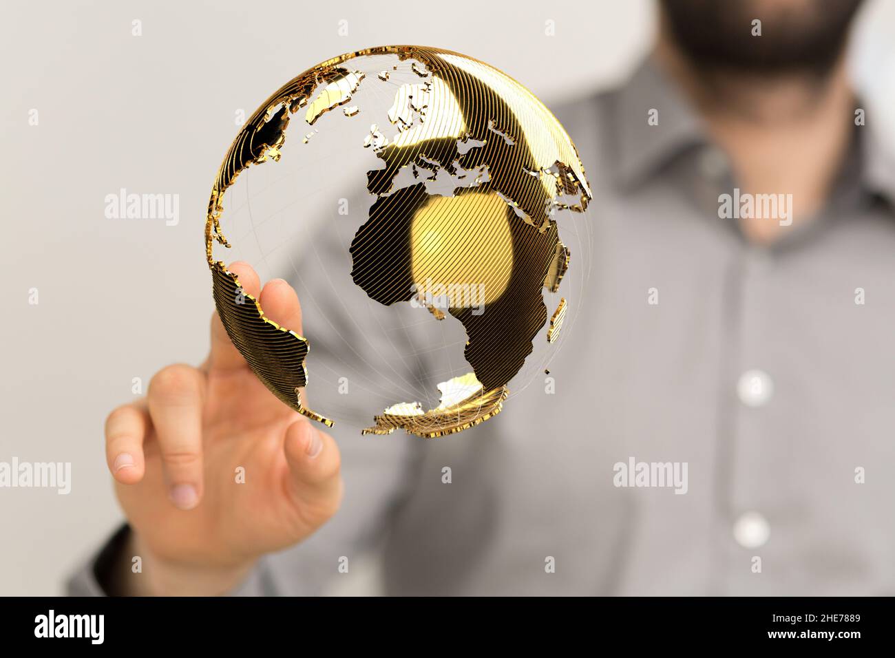 3d rendering of man touching digital earth Stock Photo - Alamy