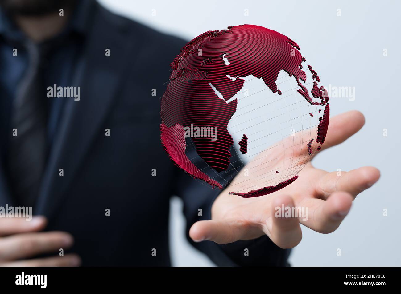 3d rendering of a man holdin digital earth, global network concept ...