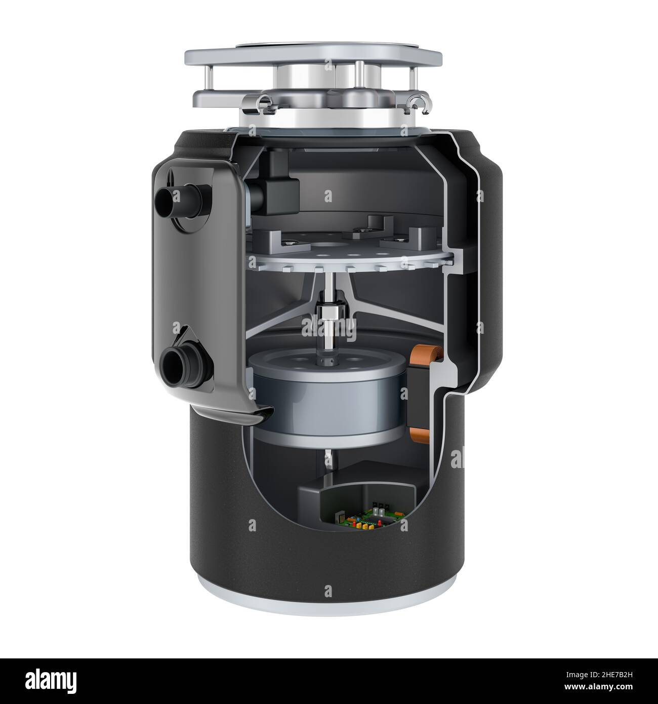 Section of garbage disposal unit, 3D rendering isolated on white ...