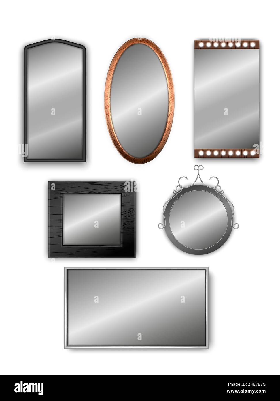 Vector set of realistic 3d mirrors isolated on white background ...
