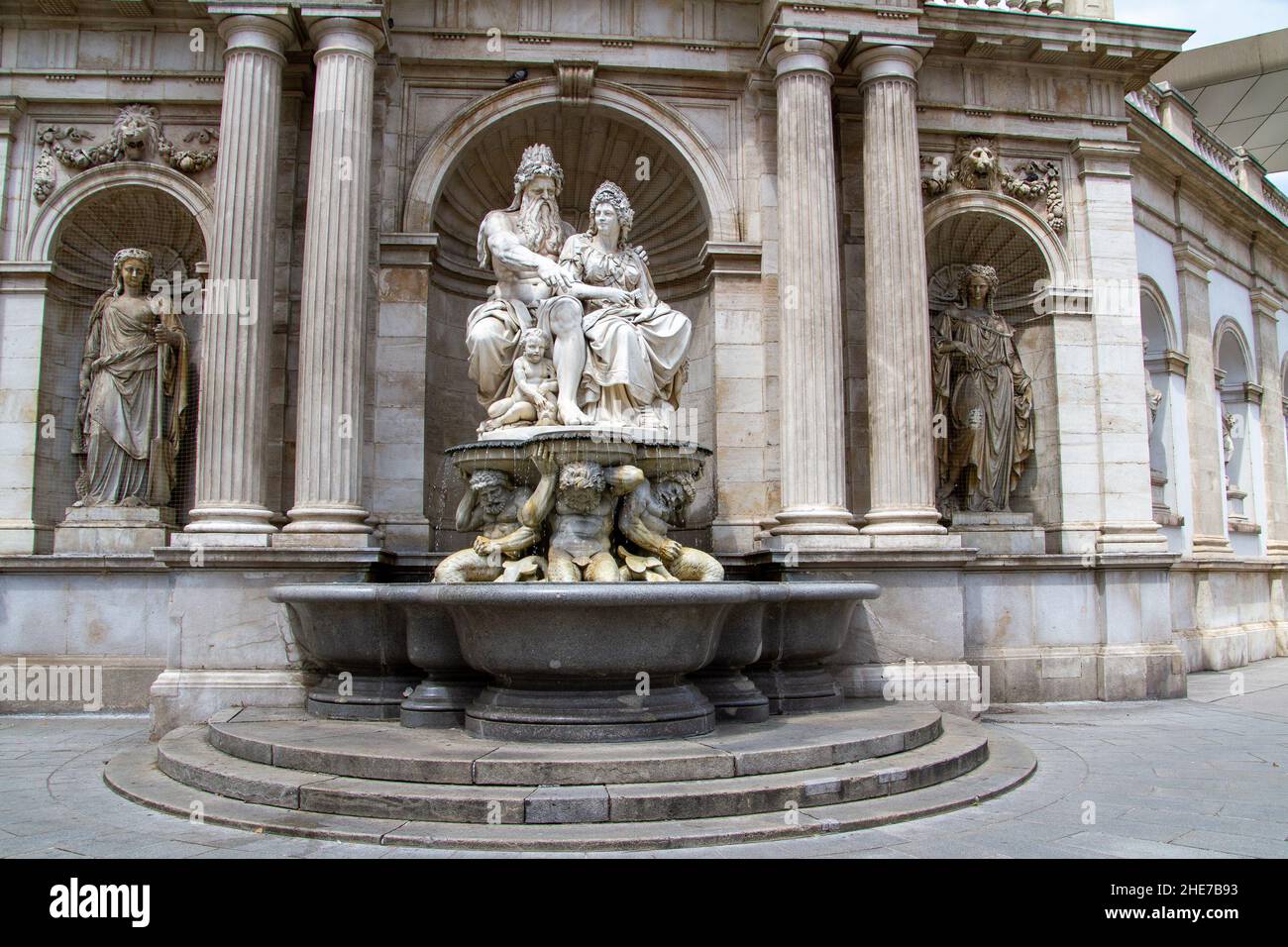 Vienna, Austria, July 21, 2021, fountain with the statues of Danubius ...